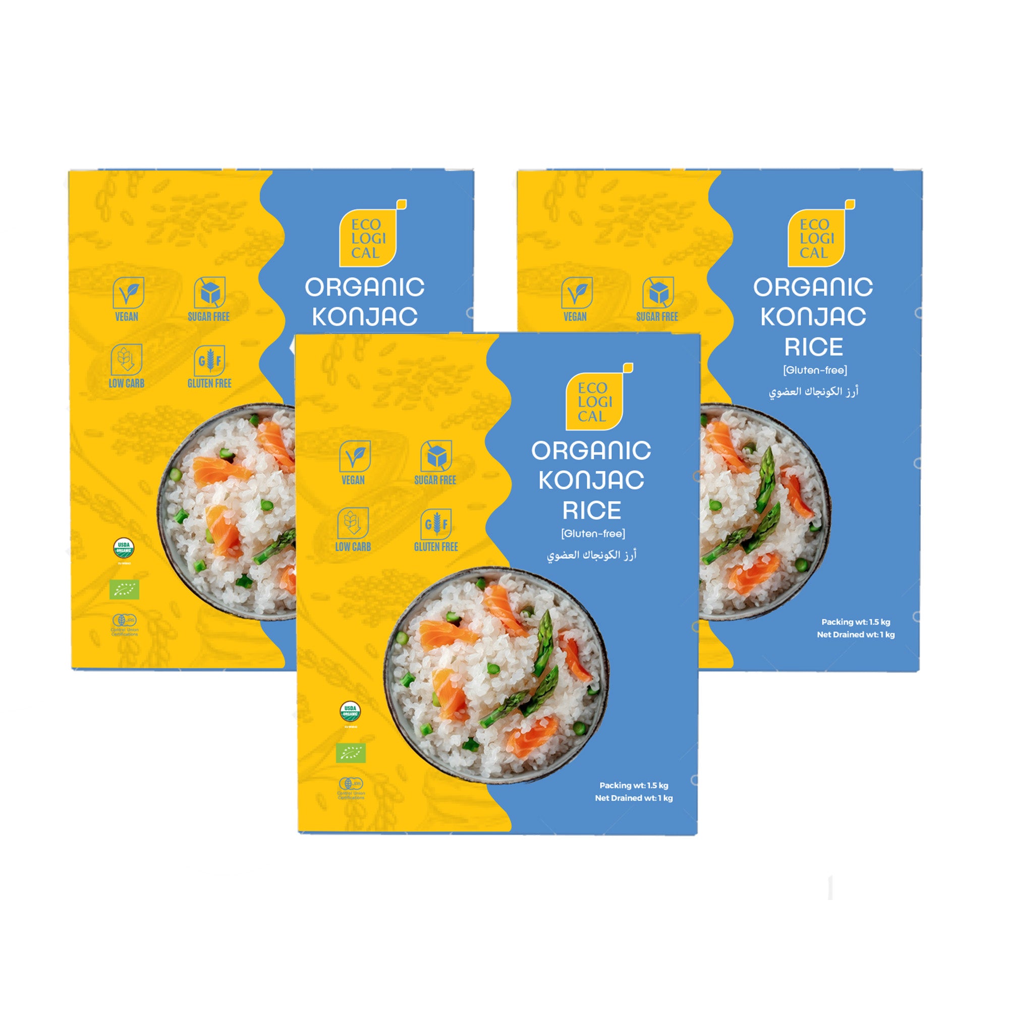 ECOLOGICAL Organic Konjac Rice 1kg(Drained) Gluten Free - Pack of 3
